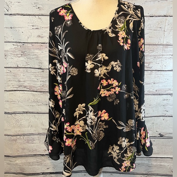 Premise | Tops | Premise Studio Floral Print Blouse Semi Sheer With Ruffled Cuffsxl | Poshmark